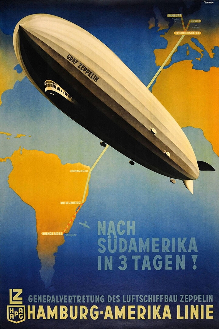 POSTER 1930s Graf Zeppelin Vintage Style German Blimp Travel Wall Art ...