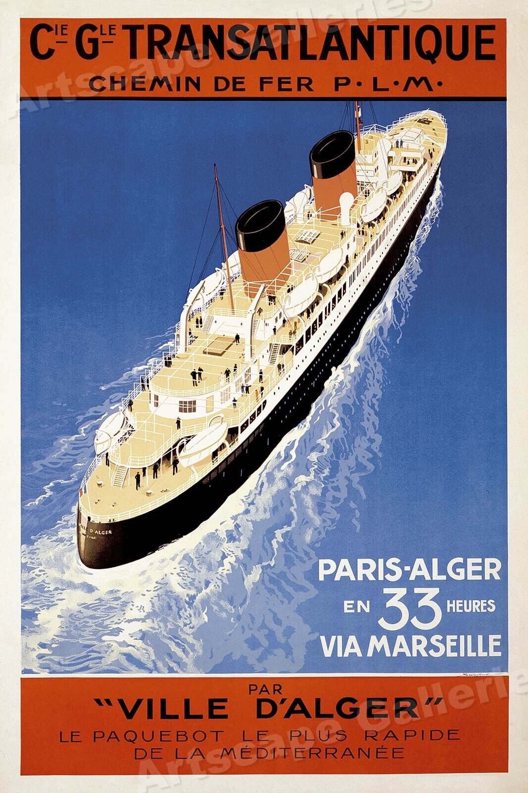 POSTER 1930s Paris to Algeria Vintage Style French Ocean Liner Travel ...