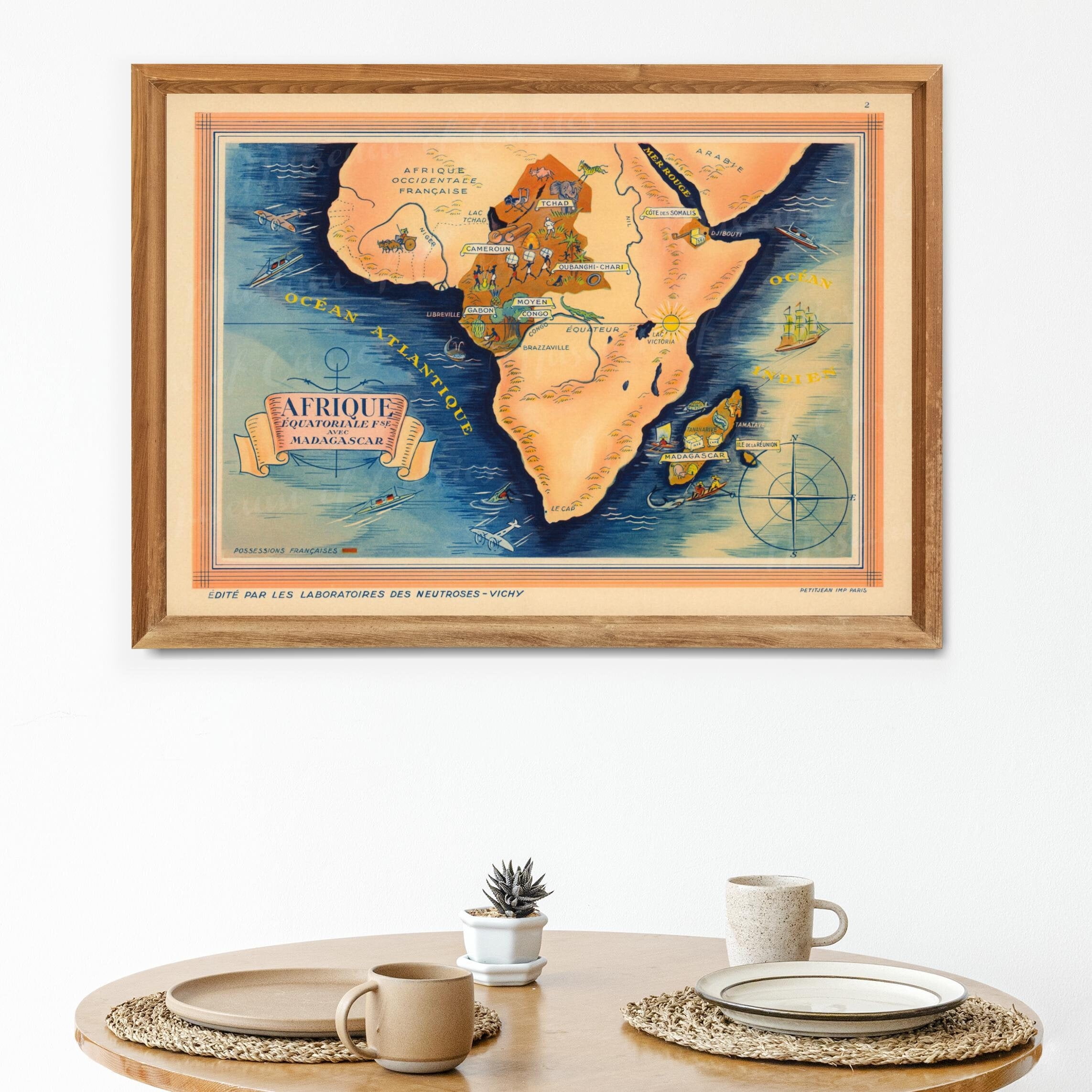 POSTER 1930s, Printable Pictorial Africa Map, Afrique Equatoriale Avec ...
