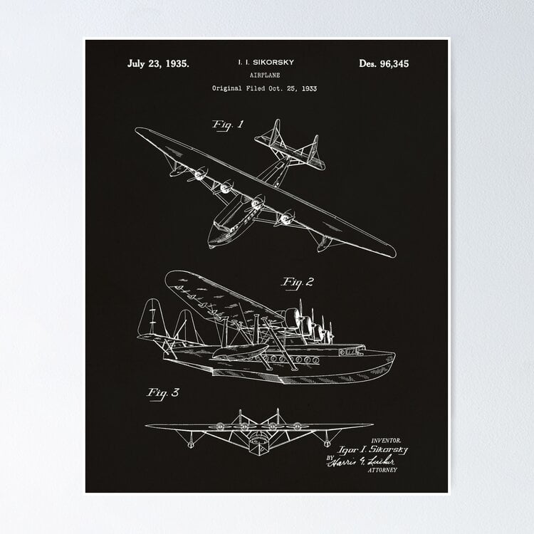 POSTER 1933 Airplane Patent Blueprint - Vintage Aviator Wall Art, Pilot ...