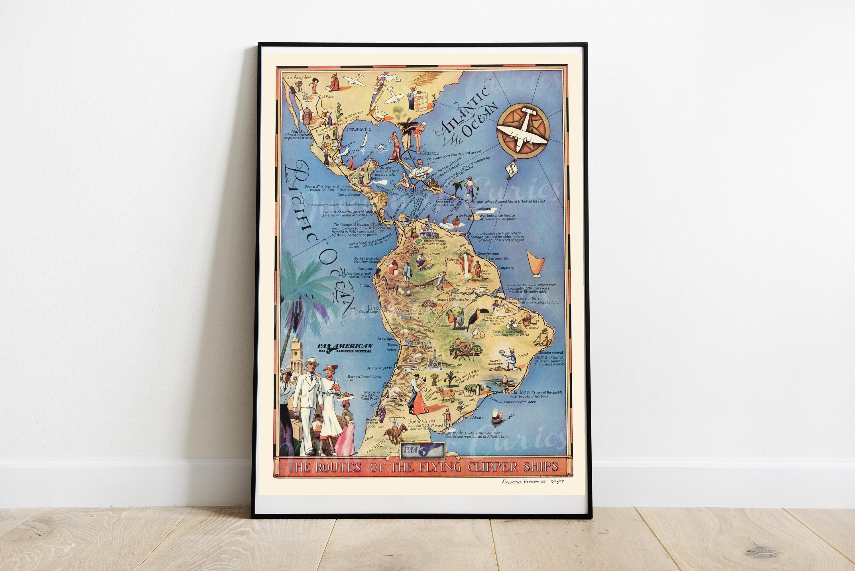 POSTER 1937, The Routes of The Flying Clipper Ships, Pan American ...