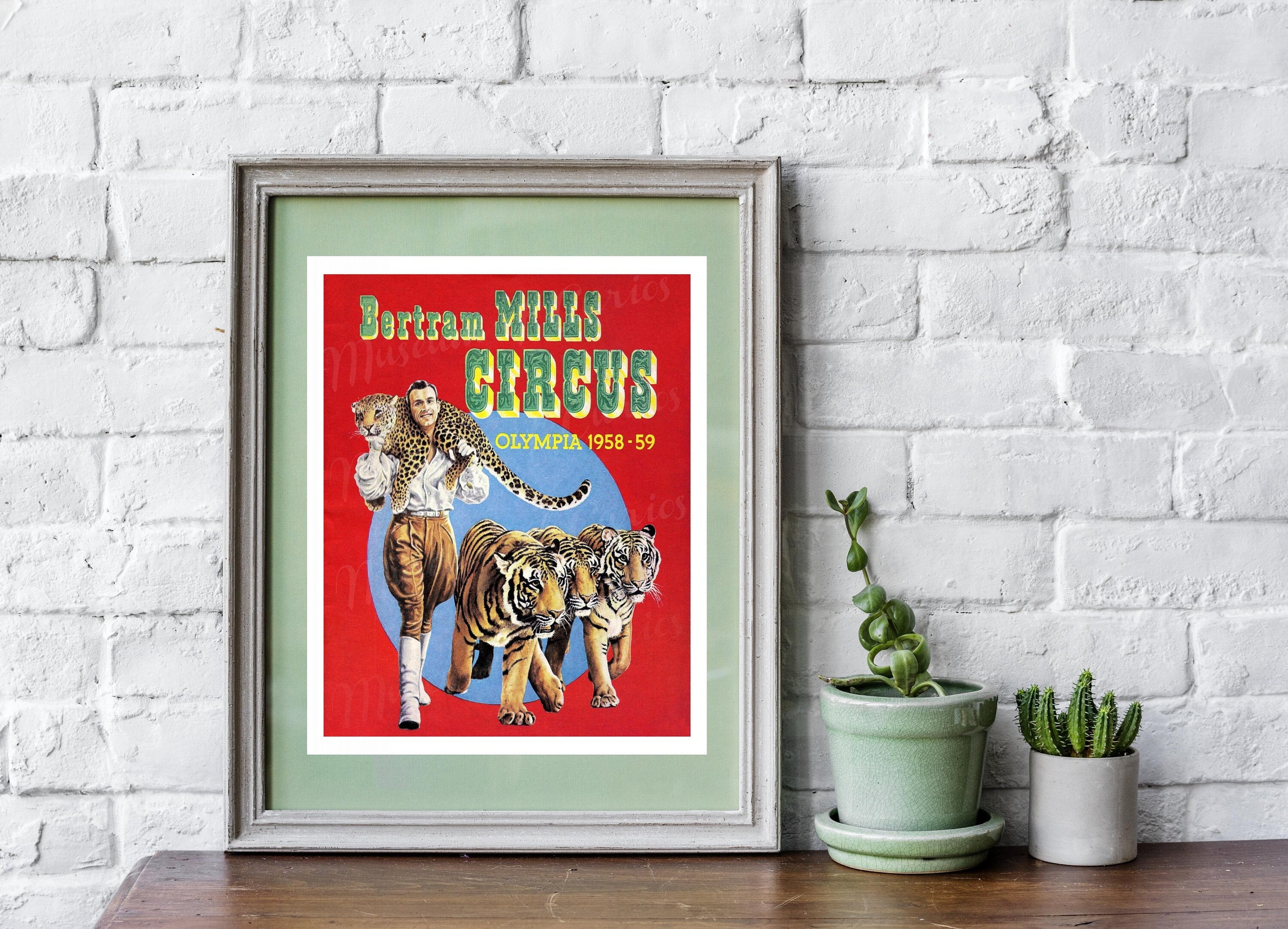 POSTER 1950s, Bertram Mills Circus, Olympia 1958-59, Tigers, Leopard ...