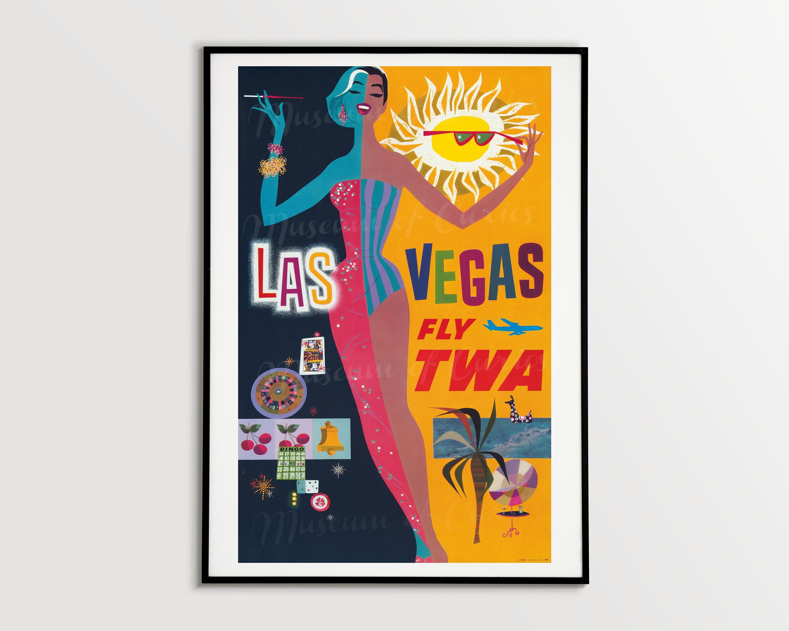 POSTER 1950s, Las Vegas Fly TWA, Mid Century American Travel, Tourism ...