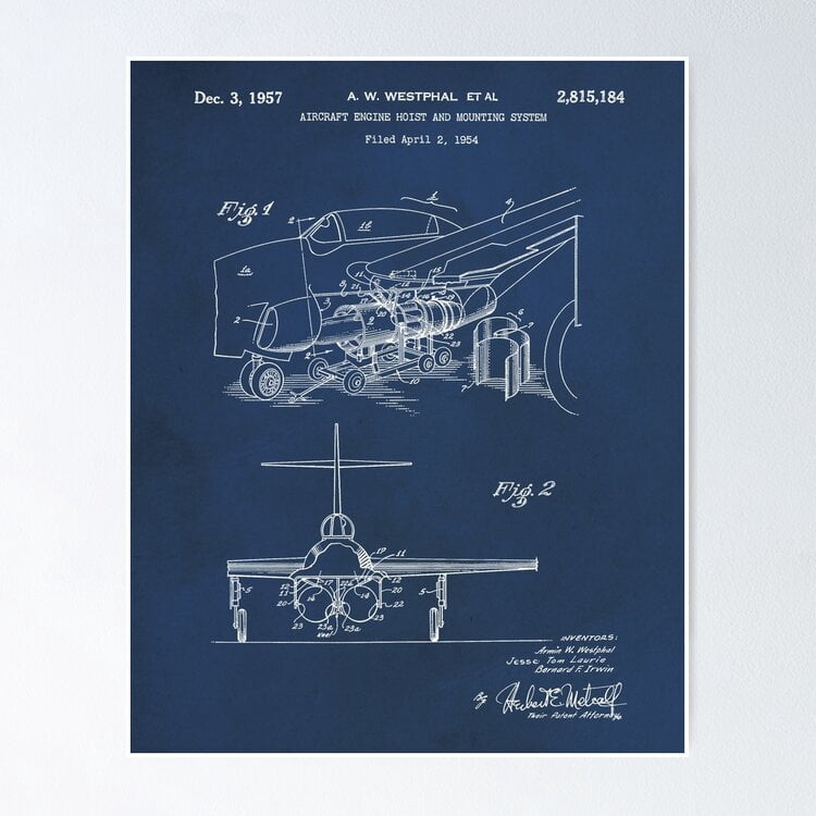 POSTER 1954 Aircraft Engine Hoist Patent Art - Vintage Aviator Wall Art ...