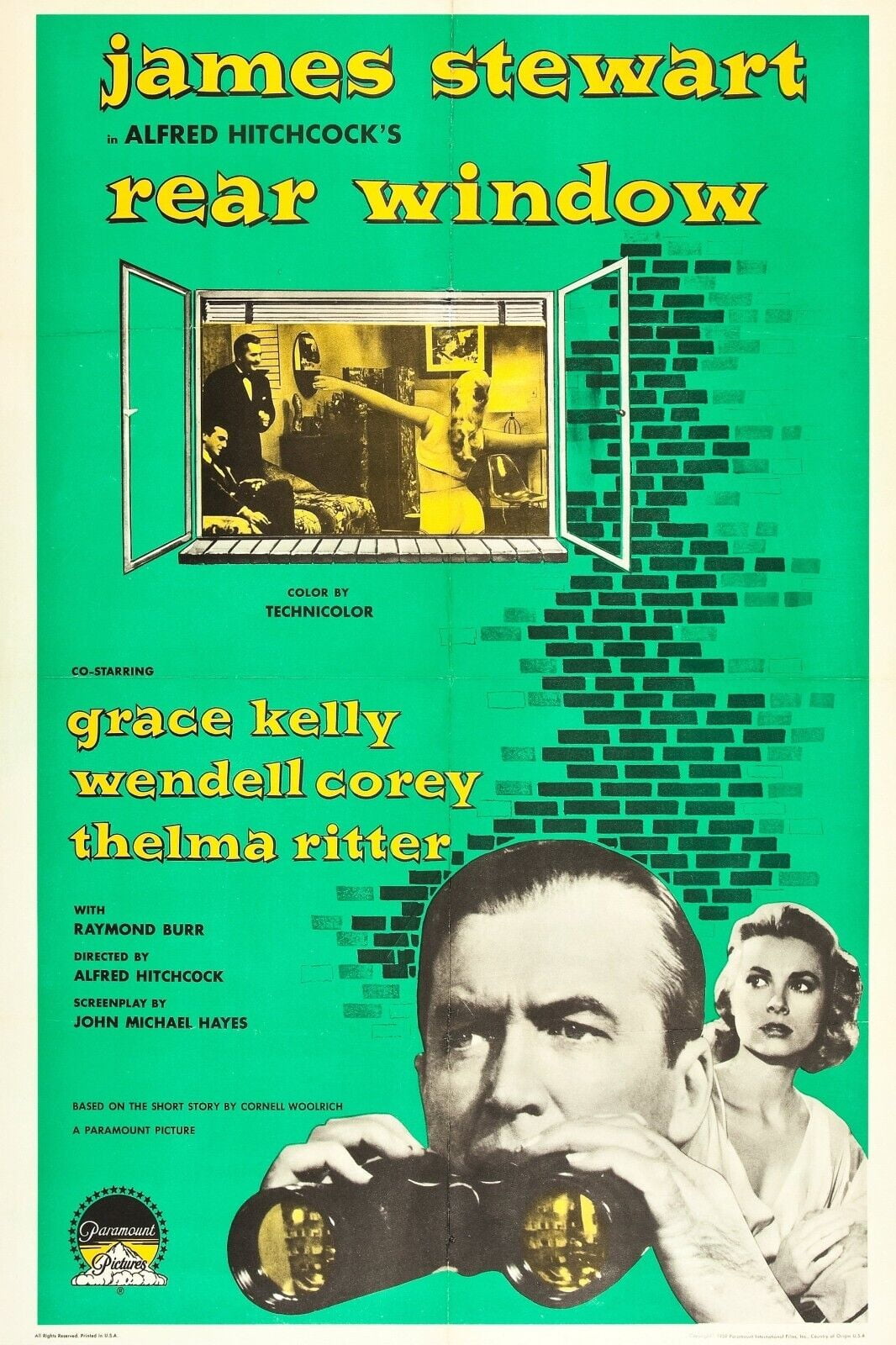 POSTER 1954 Rear Window Movie Poster James Stewart Grace Kelly Alfred ...