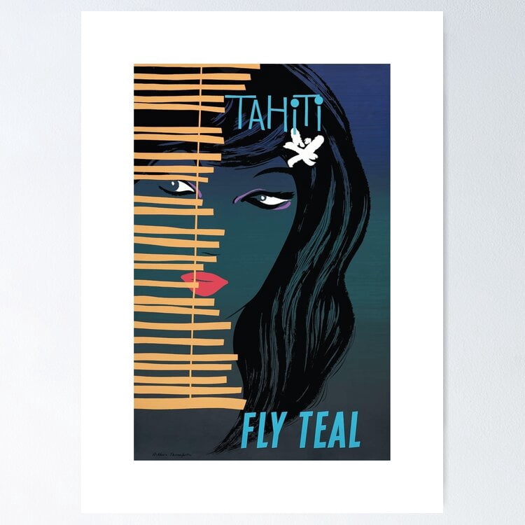 Poster 1958 TAHITI Fly Teal Airline Advertising - Unframed Poster ...