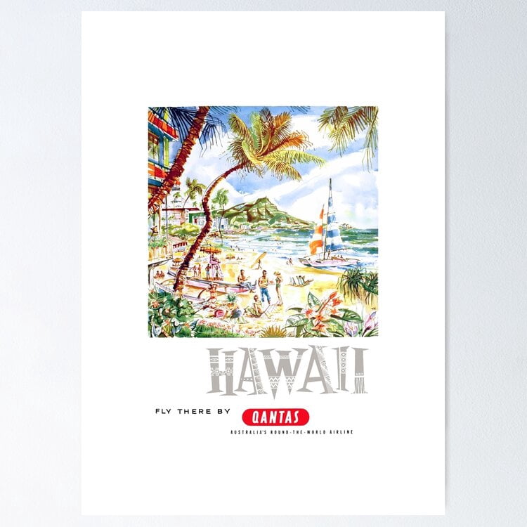 POSTER 1960 HAWAII Qantas Airline Travel POSTER UNFRAMED, 8x12 ...
