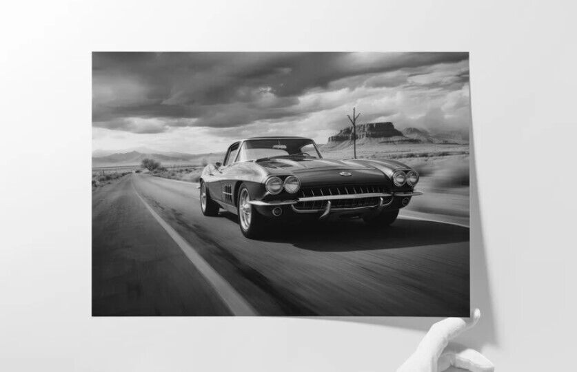 POSTER 1963 Chevrolet Corvette C2 B&W Car Poster Gifted Car Poster ...