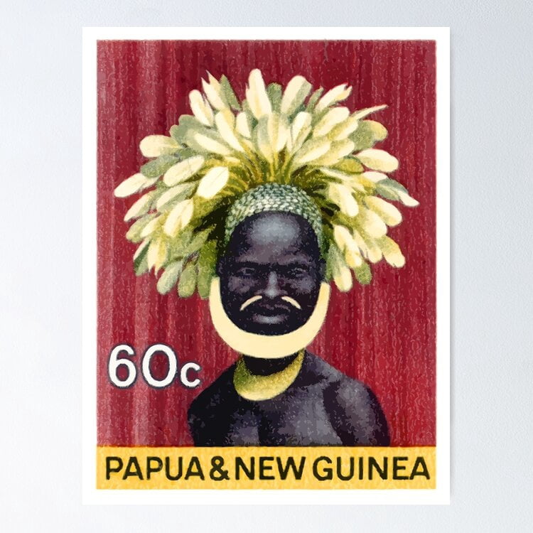POSTER 1968 Papua New Guinea Headress 60c Postage Stamp POSTER UNFRAMED ...