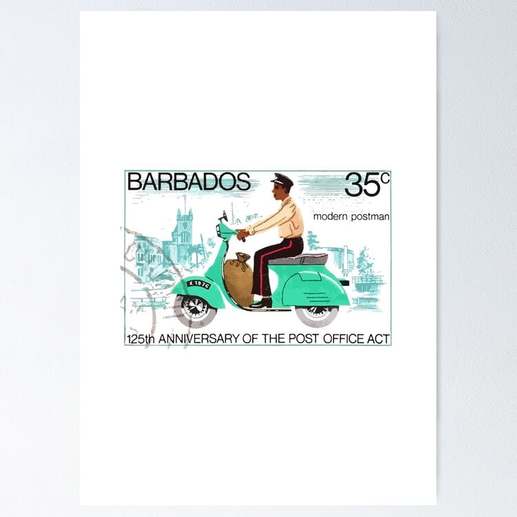 Poster 1976 BARBADOS Modern Postman Postage Stamp - Unframed Poster ...