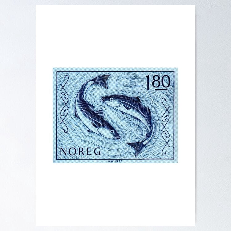 POSTER 1977 NORWAY Fishing Postage Stamp POSTER UNFRAMED, 8x12 ...