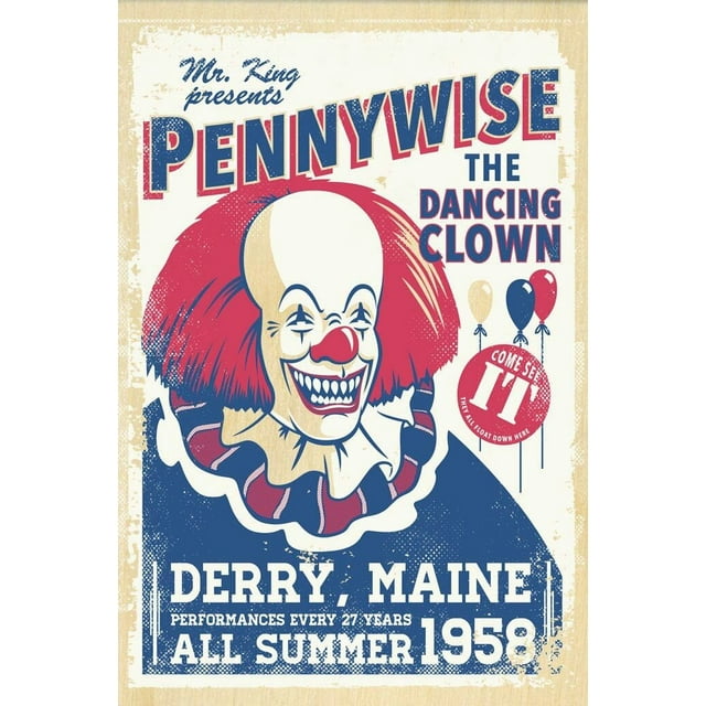 POSTER 1990 Stephen King IT Pennywise The Dancing Clown Derry Maine ...