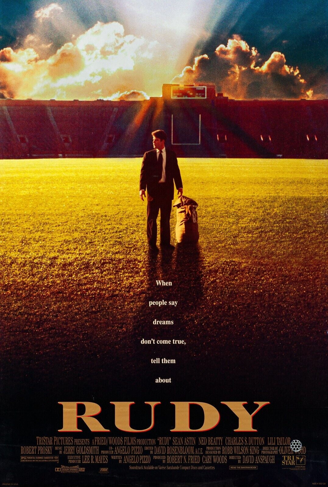 POSTER 1993 Rudy Movie Poster Sean Astin Rudy Ruettiger Notre Dame ...