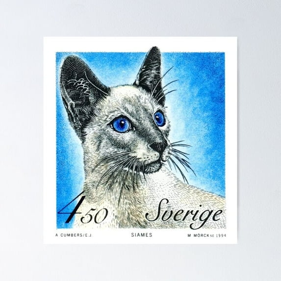 Poster 1994 Sweden Siamese Cat Postage Stamp - Unframed Poster, 24x36 ...