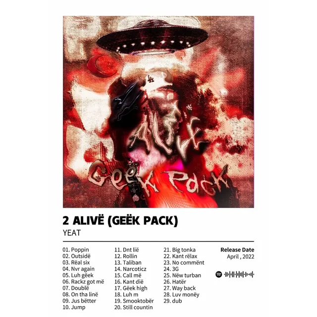 Poster 2 Alivë Geëk Pack Yeat Album Poster Music Poster 16x24 Unframed