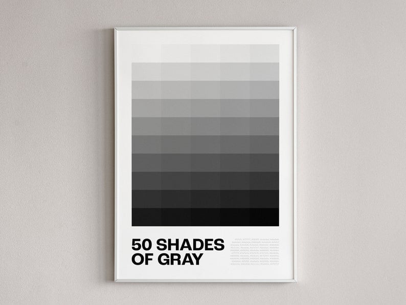 POSTER 50 Shades of Gray, Color Chart Poster, Minimalist Gray Scale ...