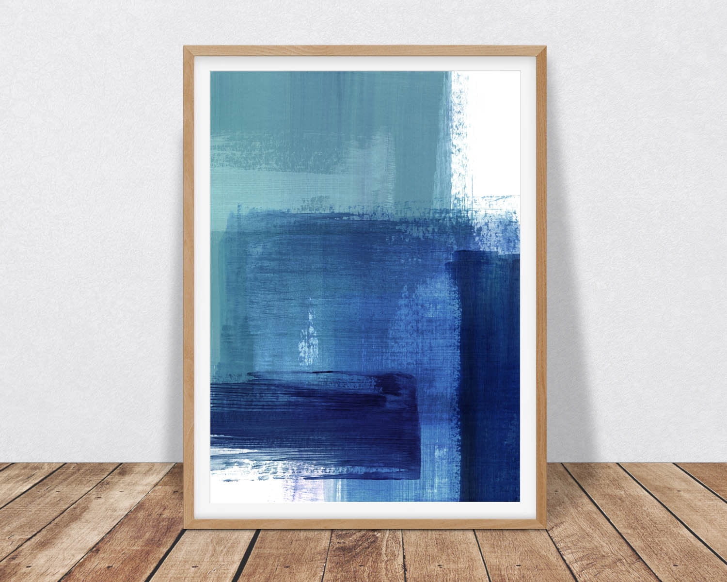 POSTER Abstract Painting Featuring Teal and Navy Blue Brush Strokes ...