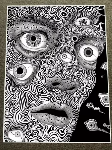 POSTER Abstract Surreal Face with Multiple Eyes - Trippy Art Print ...