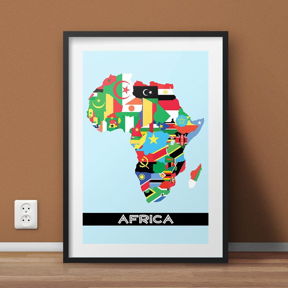 POSTER Africa Flag Map Art Print, Colorful Africa Poster, Housewarming ...