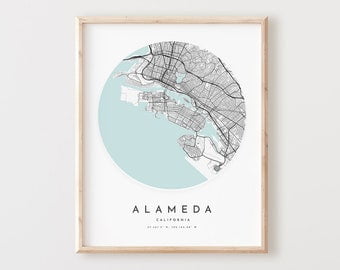 POSTER Alameda Map Print, Alameda Map Poster City Wall Art, Ca Road Map ...