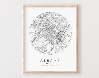 POSTER Albany Map Print, Albany Map Poster City Wall Art, Ny Road Map ...