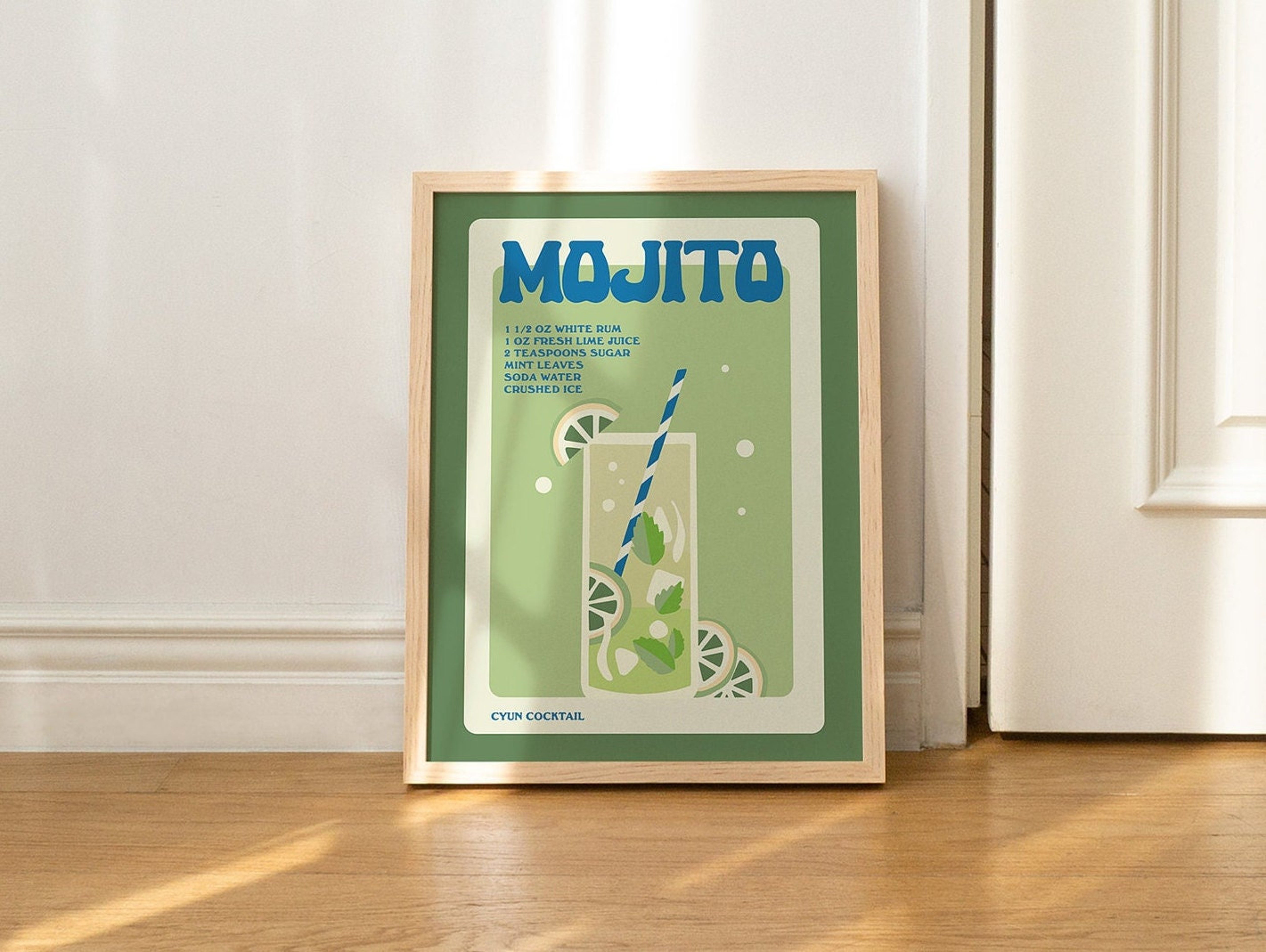 POSTER Alcohol poster, Minimalist Mojito Print, Kitchen Bar Decor ...