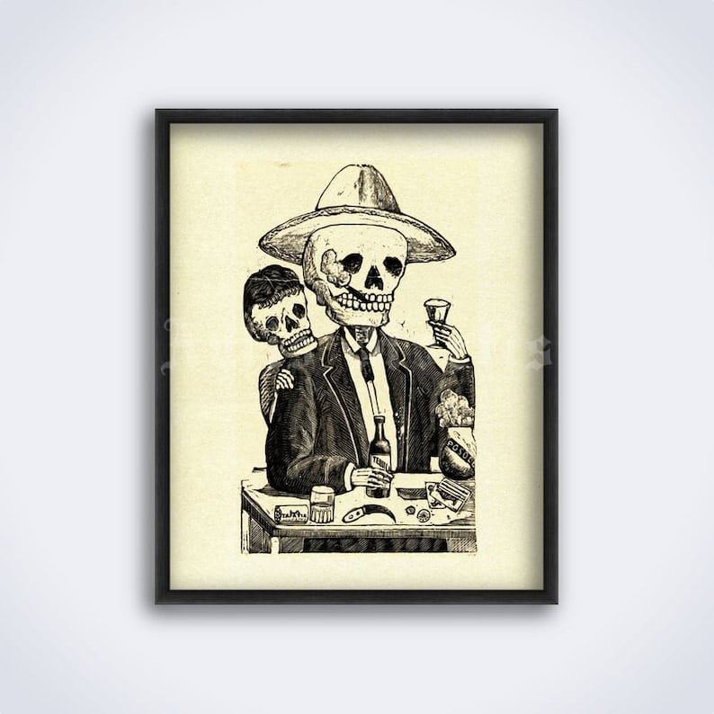POSTER Alcoholic Calavera - art by Jose-Guadalupe Posada, drinking and ...