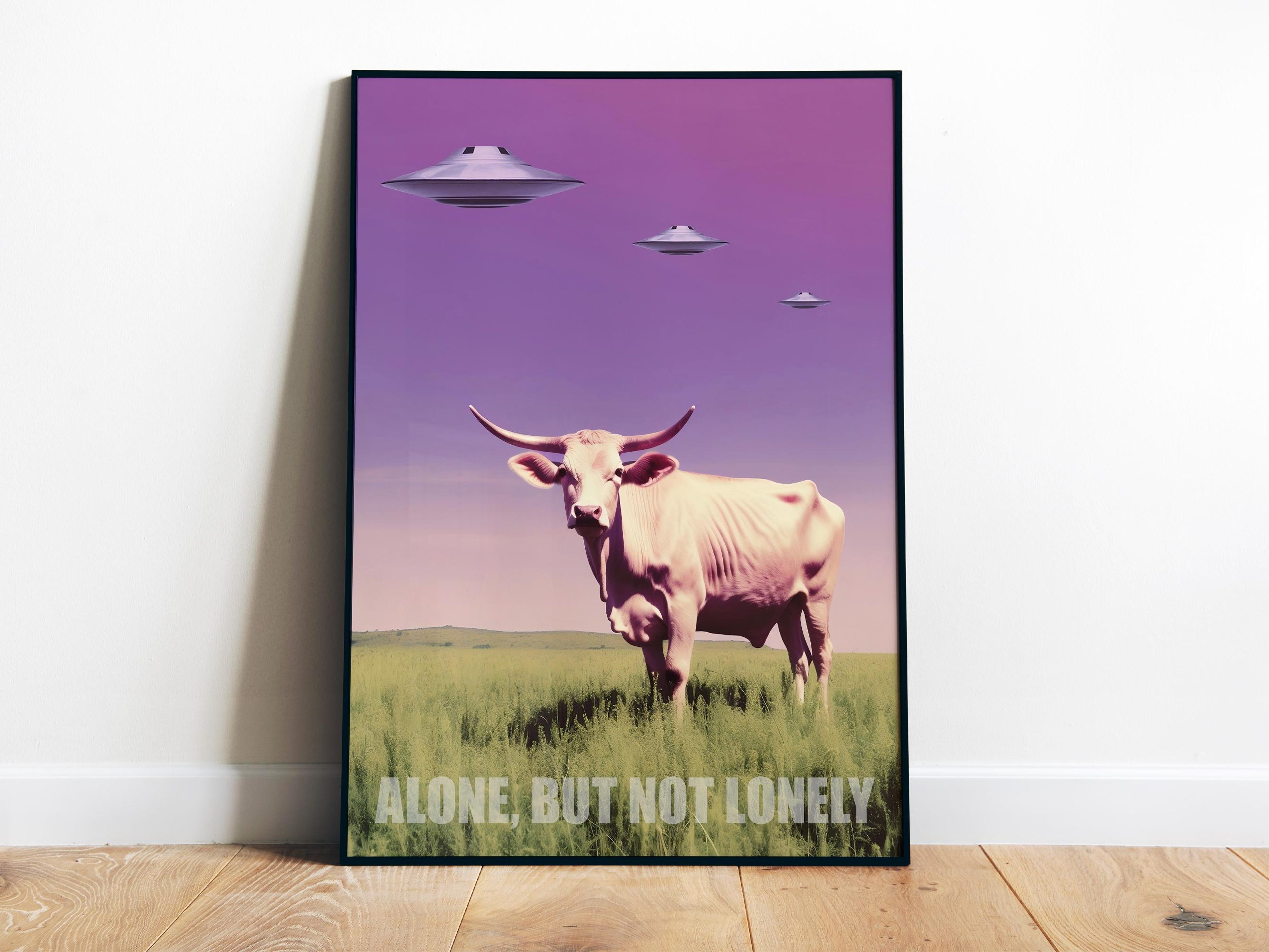 POSTER Alien Abduction Art Print Ufo Wall Art Cow Abduction Art Retro ...