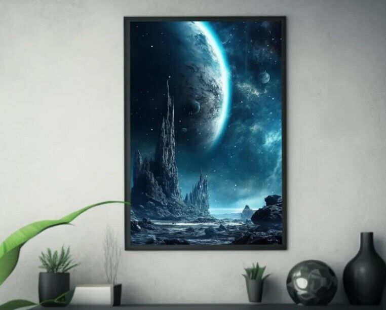 POSTER Alien Landscape with Planet Background | Detailed Matte Space ...