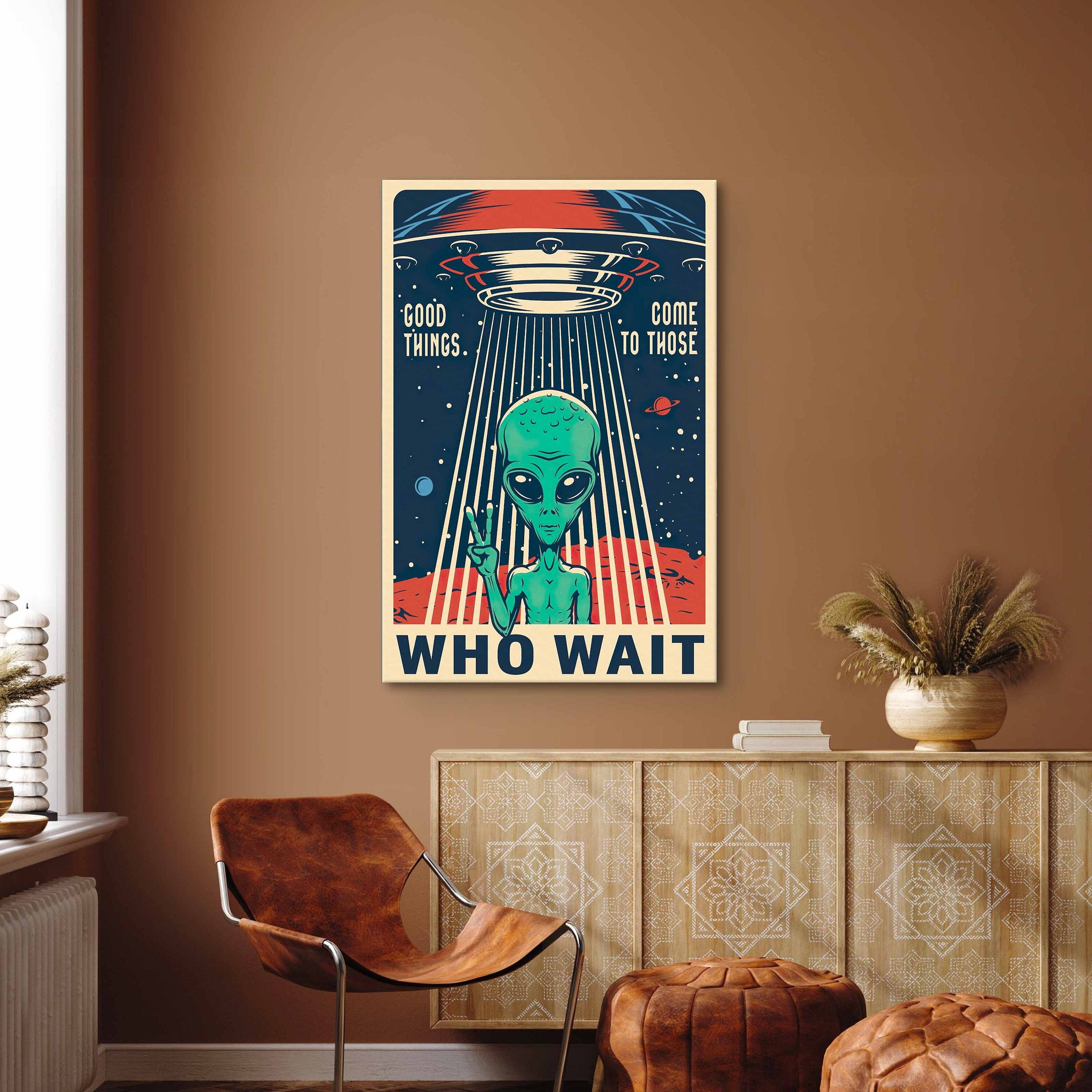 POSTER Alien Poster, Green Alien Poster, Who Wait Poster, Ufo Pattern ...