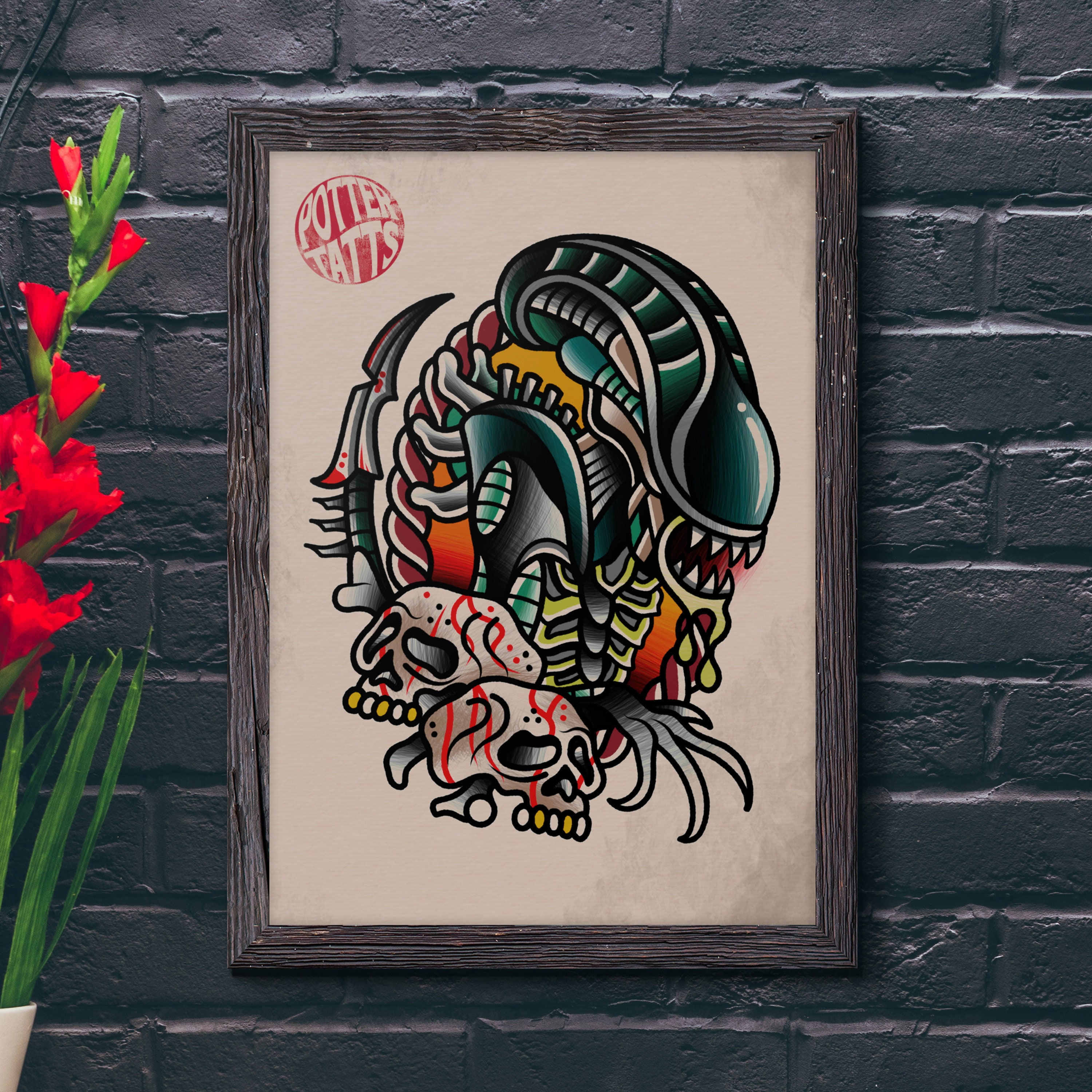 POSTER Alien - Xenomorph Traditional Tattoo Flash Print-UNFRAMED ...
