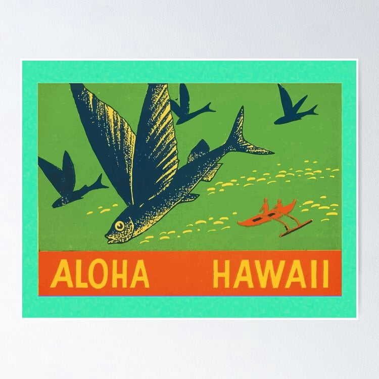 Poster Aloha Hawaii Flying Fish Vintage World Travel - Unframed Poster ...