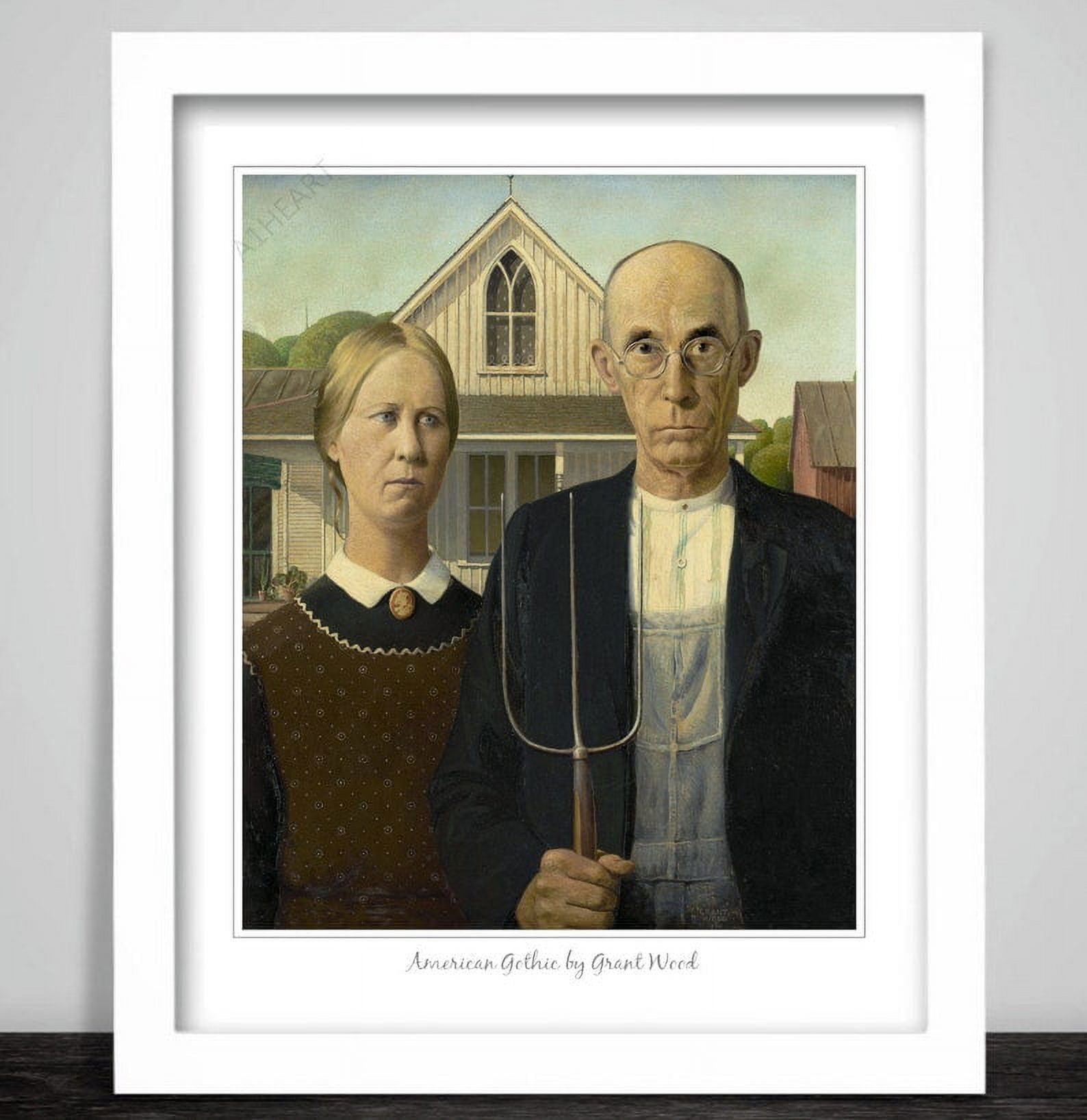 Poster American Gothic by Grant Wood art print. Colonial USA Painting ...