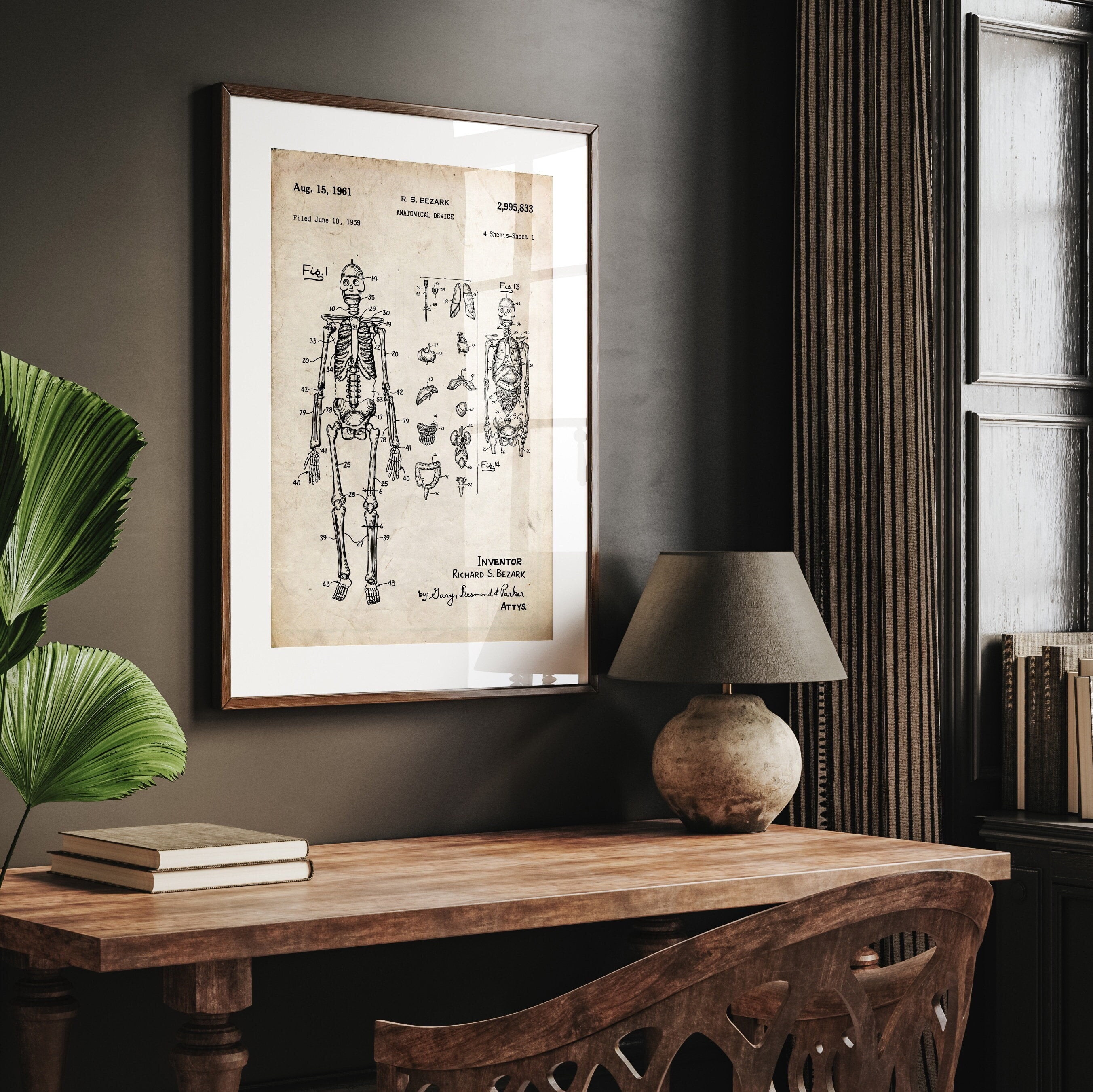 POSTER Anatomical Skeleton 1961 Patent Print, Anatomy Poster, Medical ...
