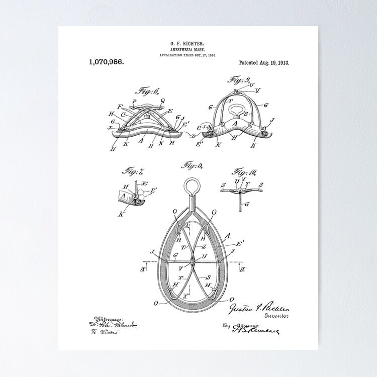 POSTER Anesthesia Mask 1913 Patent Art White Background POSTER UNFRAMED ...