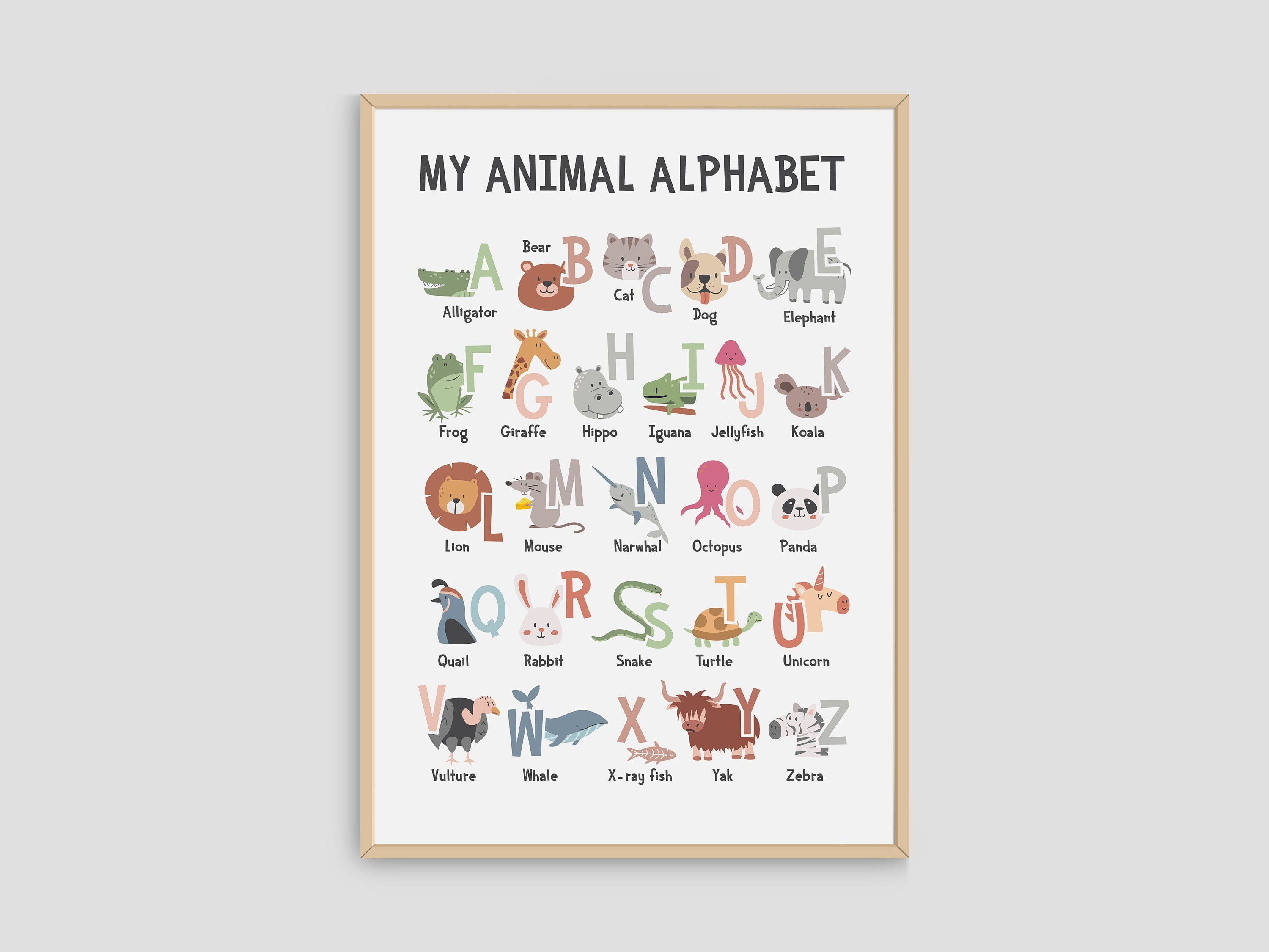 POSTER Animal Alphabet Poster, ABC Poster, Wall Art, Pastel Educational ...