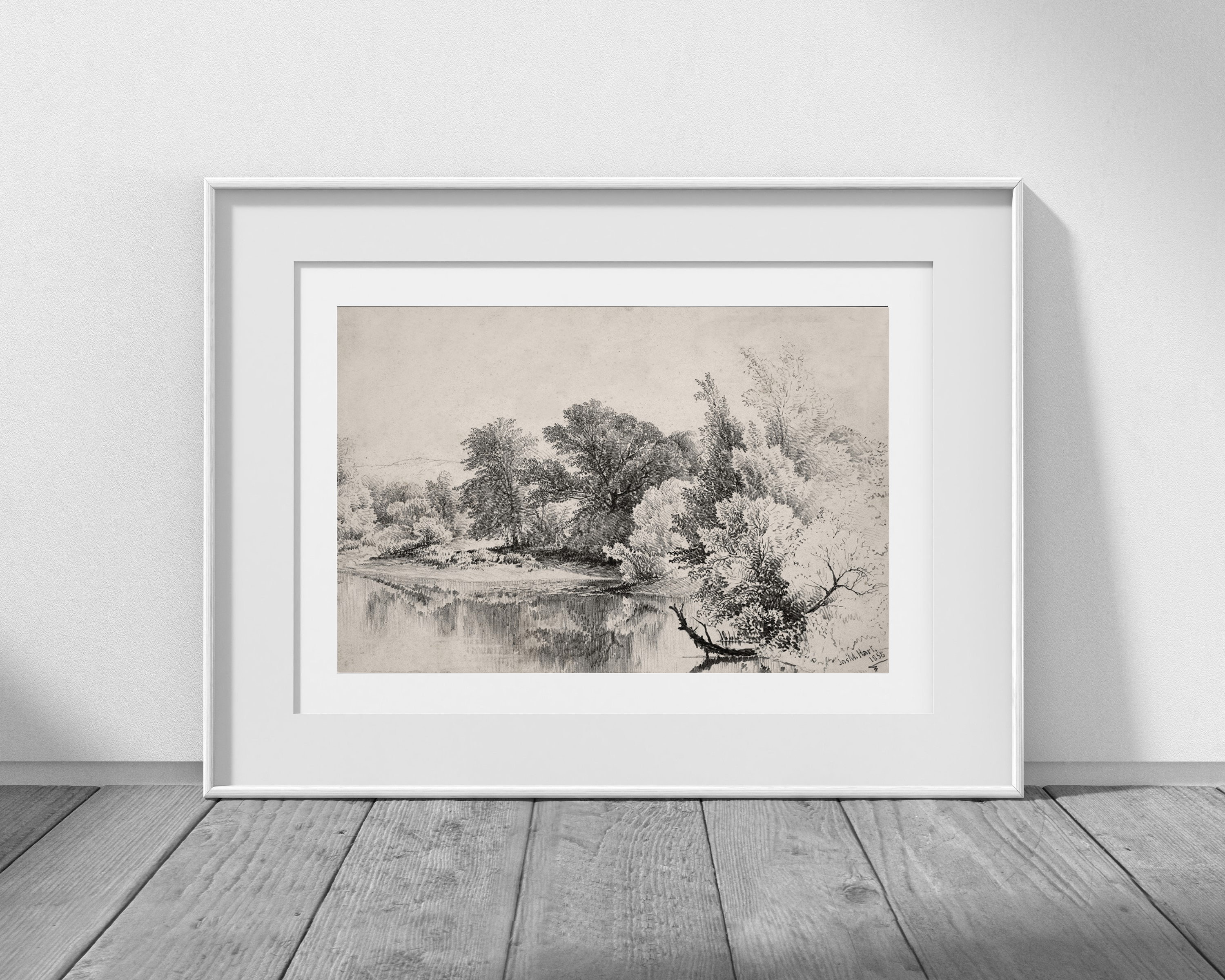 POSTER Antique Riverside Drawing, Antique Sketch, Antique Art Print ...