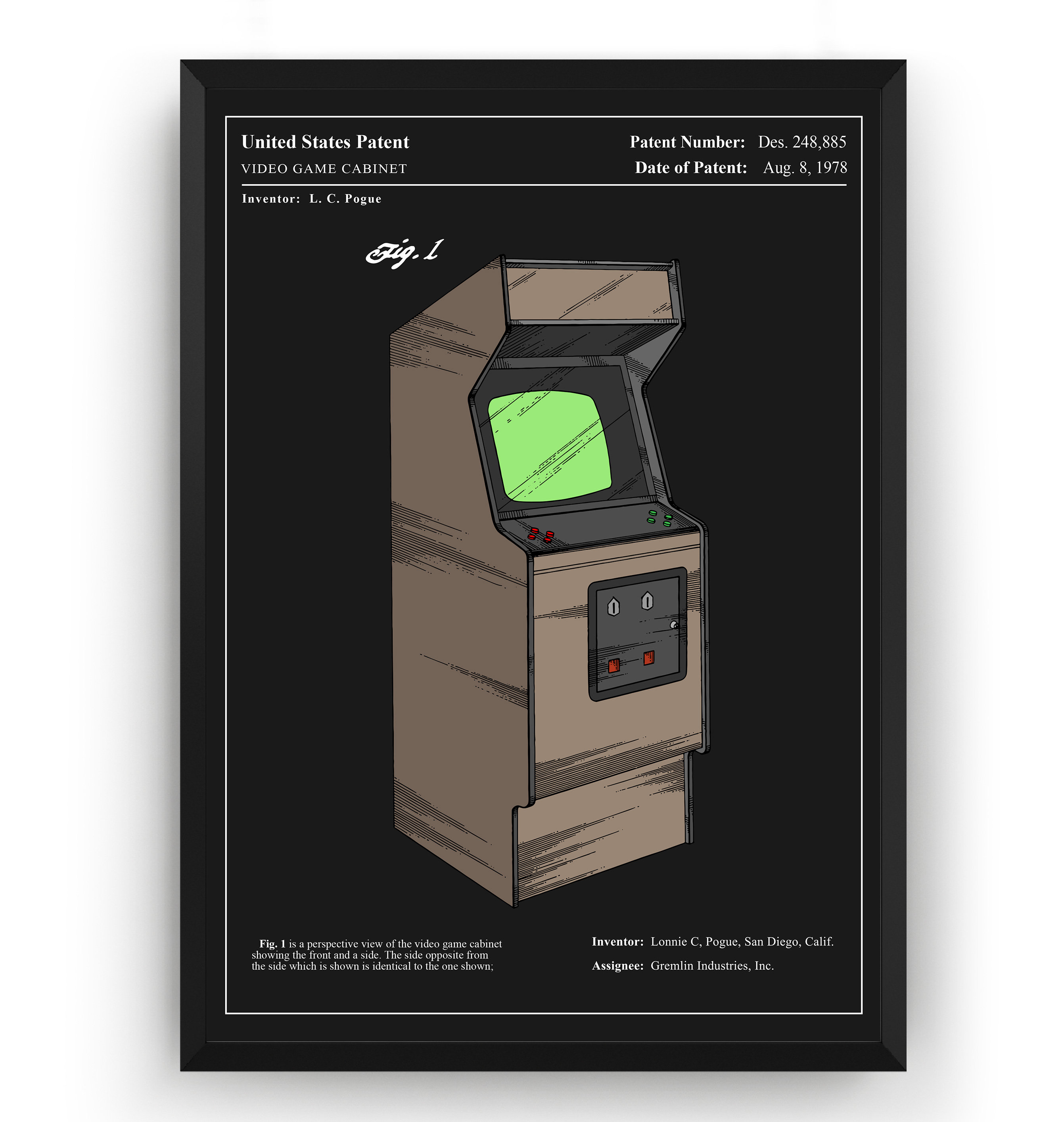 POSTER Arcade Machine Patent Print Colourised, Gaming Wall Art, Gamer ...