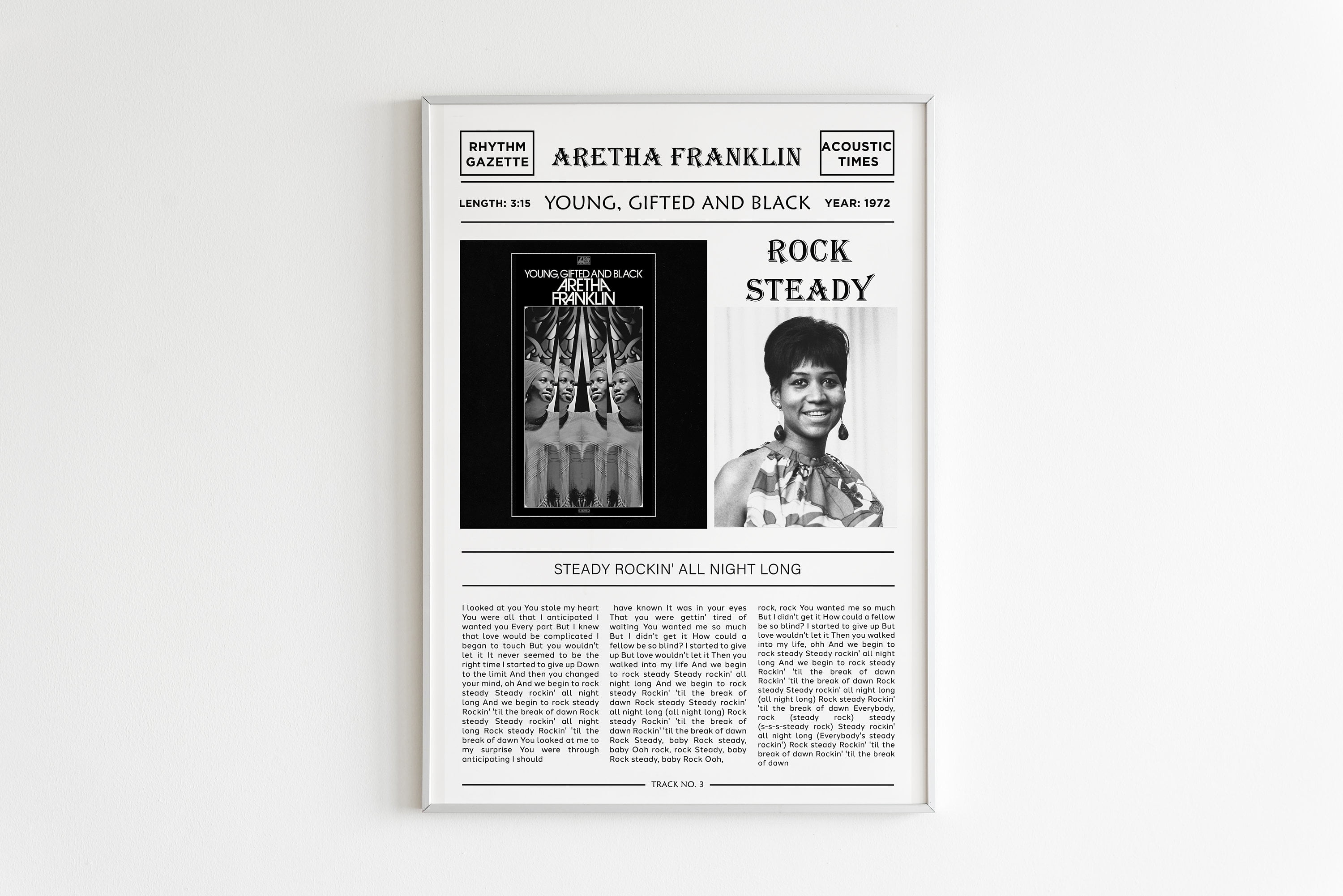 POSTER Aretha Franklin Retro Newspaper Print / Rock Steady Poster ...