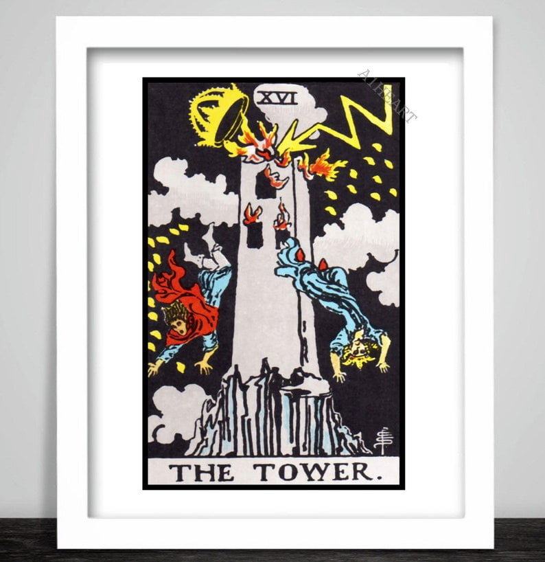 POSTER Art Print Tarot Card The Tower. Pagan Occult Fire Lightning ...
