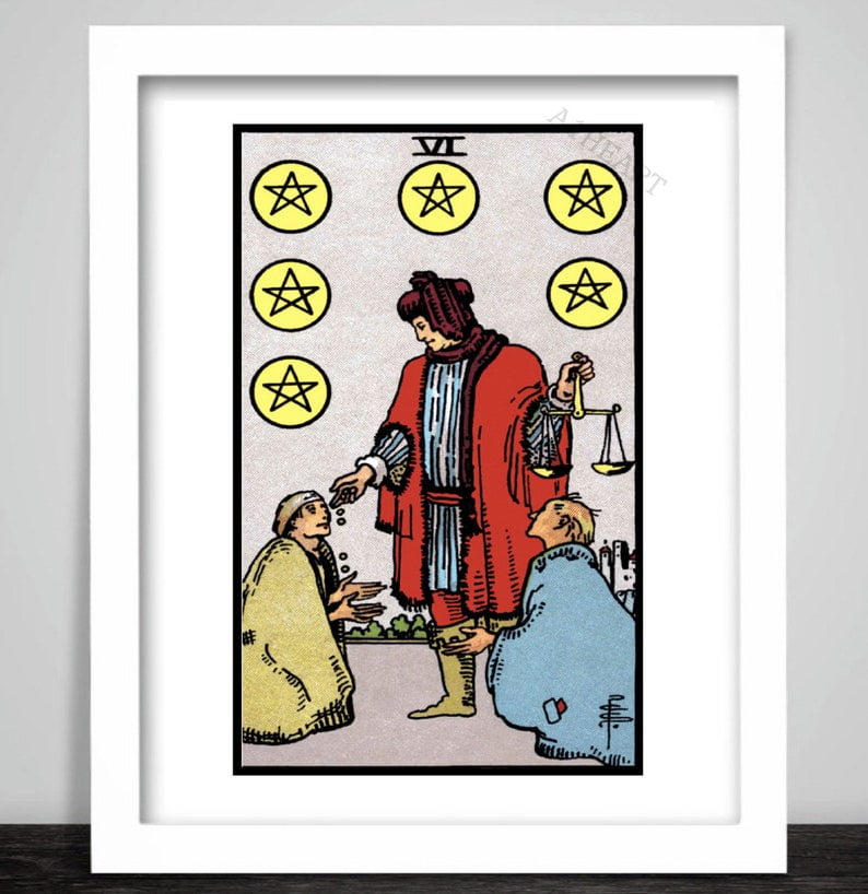 POSTER Art Print Tarot Card six of pentacles. Pagan Occult Arcana Trump ...