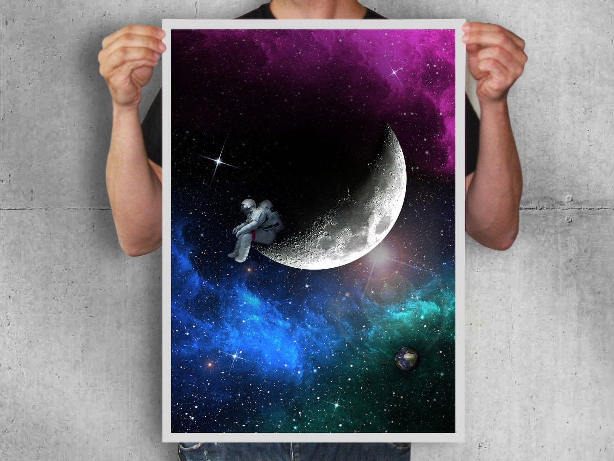 POSTER Astronaut on the moon,Original art,moon poster,galaxy poster ...