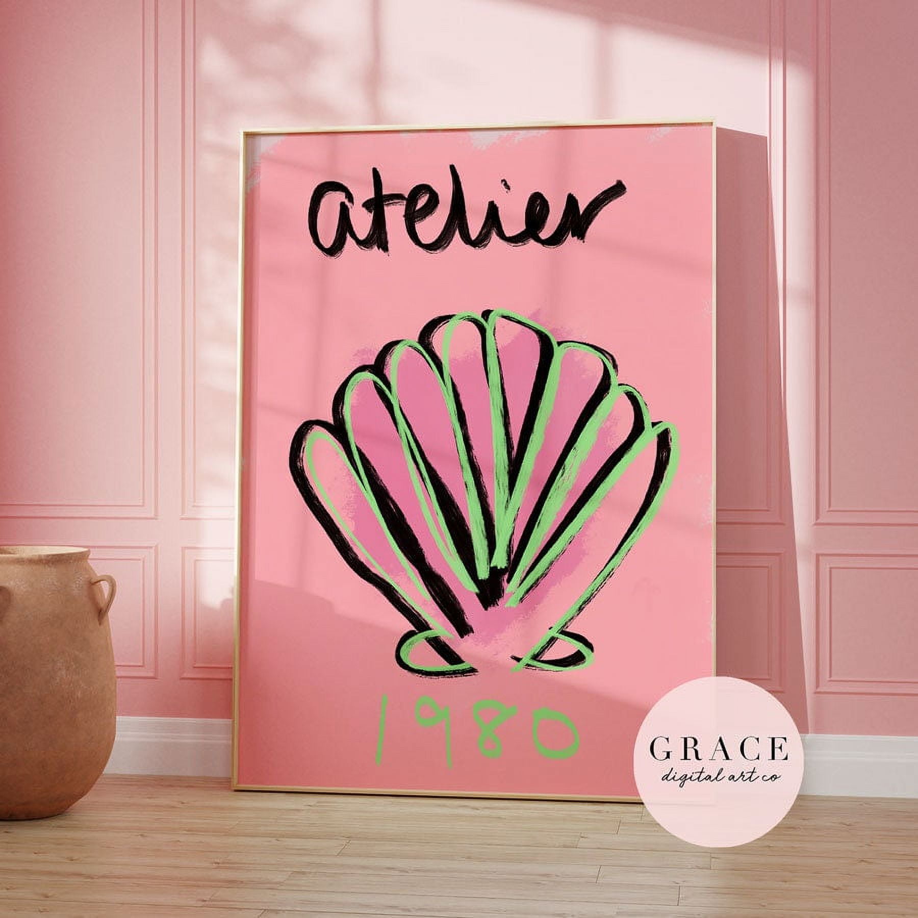 POSTER Atelier Clam Shell Illustrated Poster - Pink Wall Print - Neon ...