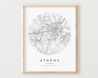 POSTER Athens Map Print, Athens Map Poster City Wall Art, Ga Road Map ...