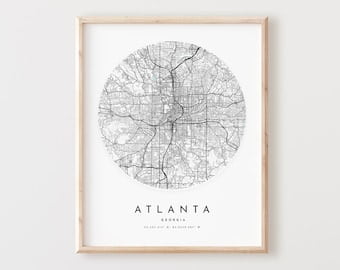 POSTER Atlanta Map Print, Atlanta Map Poster City Wall Art, Ga Road Map ...