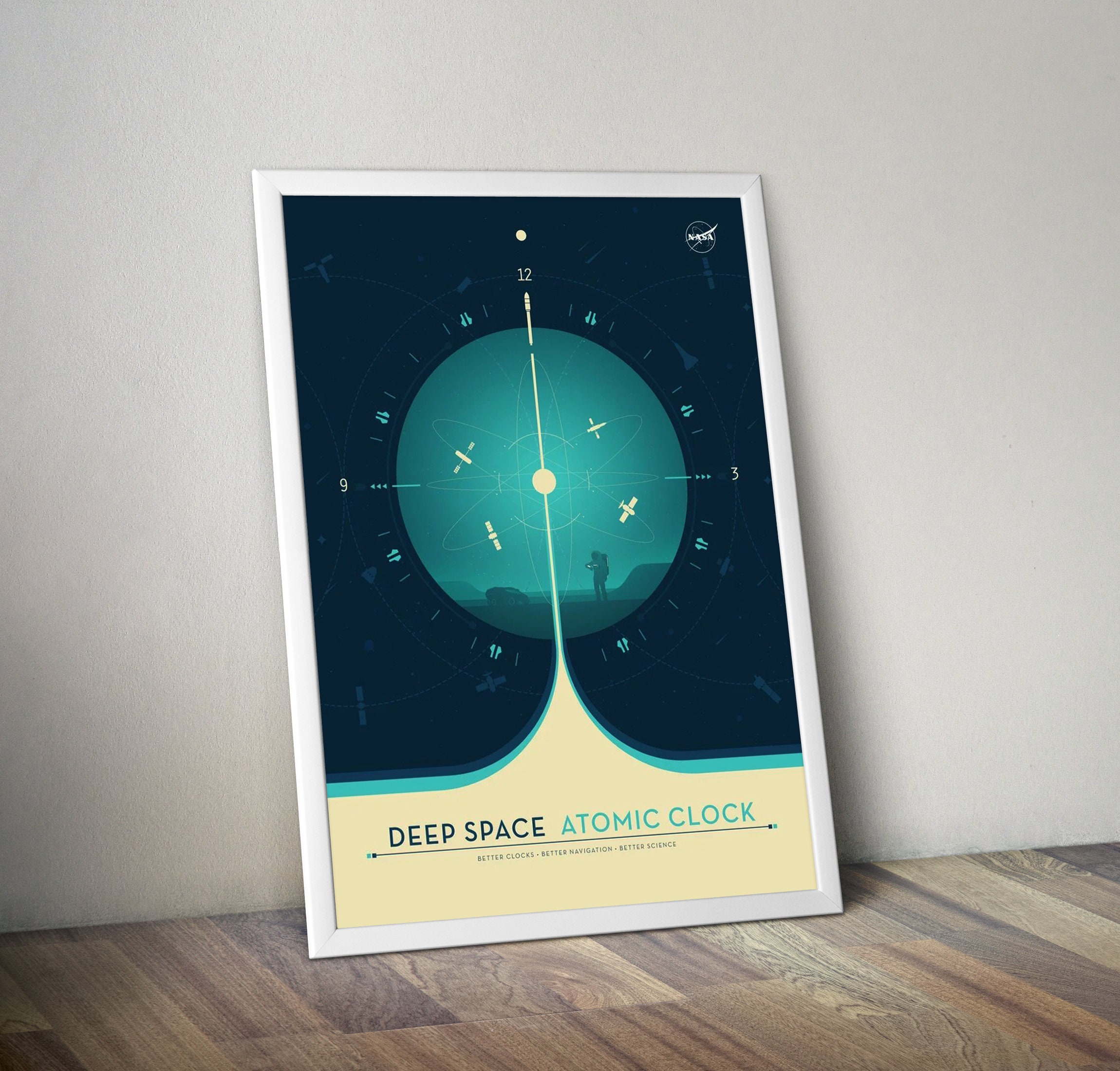 POSTER Atomic Clock Poster Space Travel Posters Blue Space Tourism ...