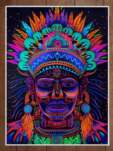 POSTER Aztec Shaman Trippy Poster Neon Colors UNFRAMED, 24x36 - Walmart.com