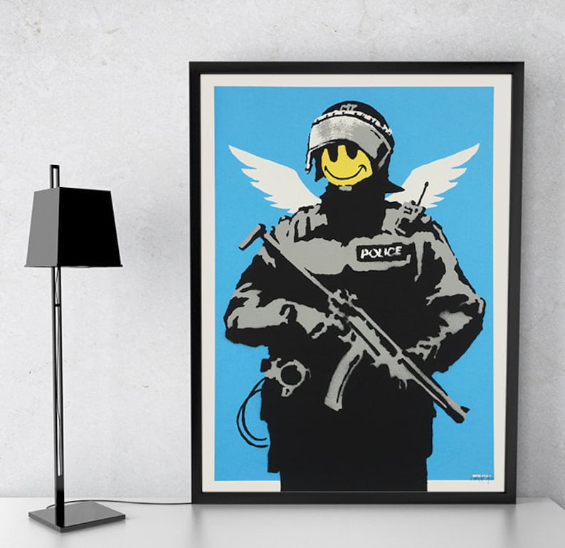 POSTER Banksy - Riot Policeman Smiley Face Street Art Photo / Poster ...