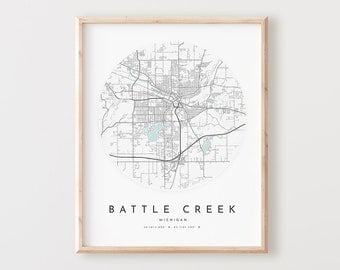 POSTER Battle Creek Map Print, Battle Creek Map Poster City Wall Art ...