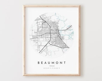 POSTER Beaumont Map Print, Beaumont Map Poster City Wall Art, Tx Road ...